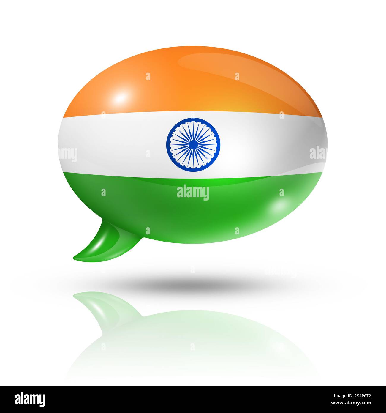 three dimensional India flag in a speech bubble isolated on white with ...