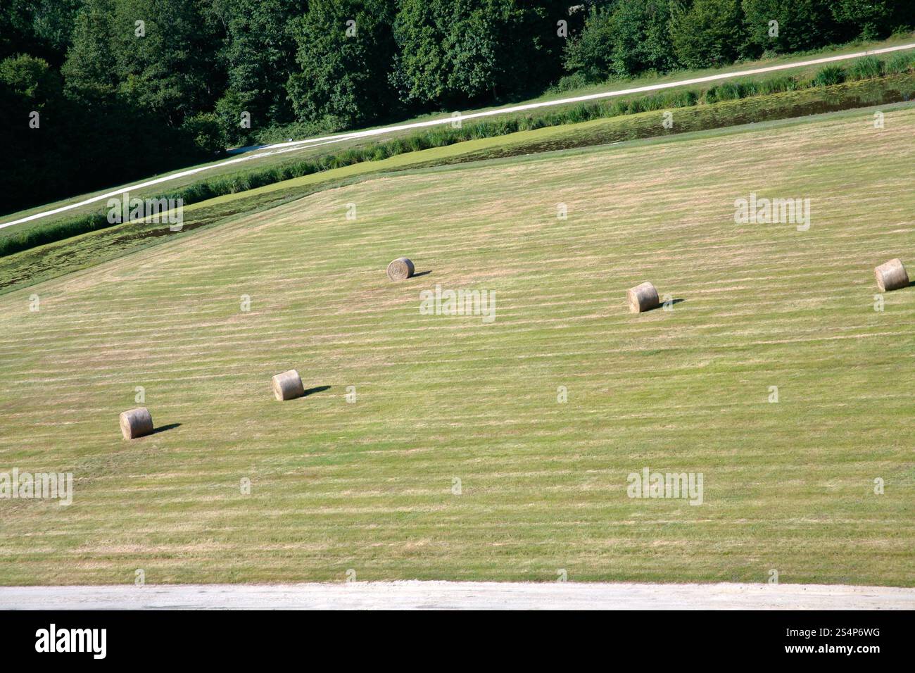 dry grass and and haystack on castle lawn Stock Photo - Alamy