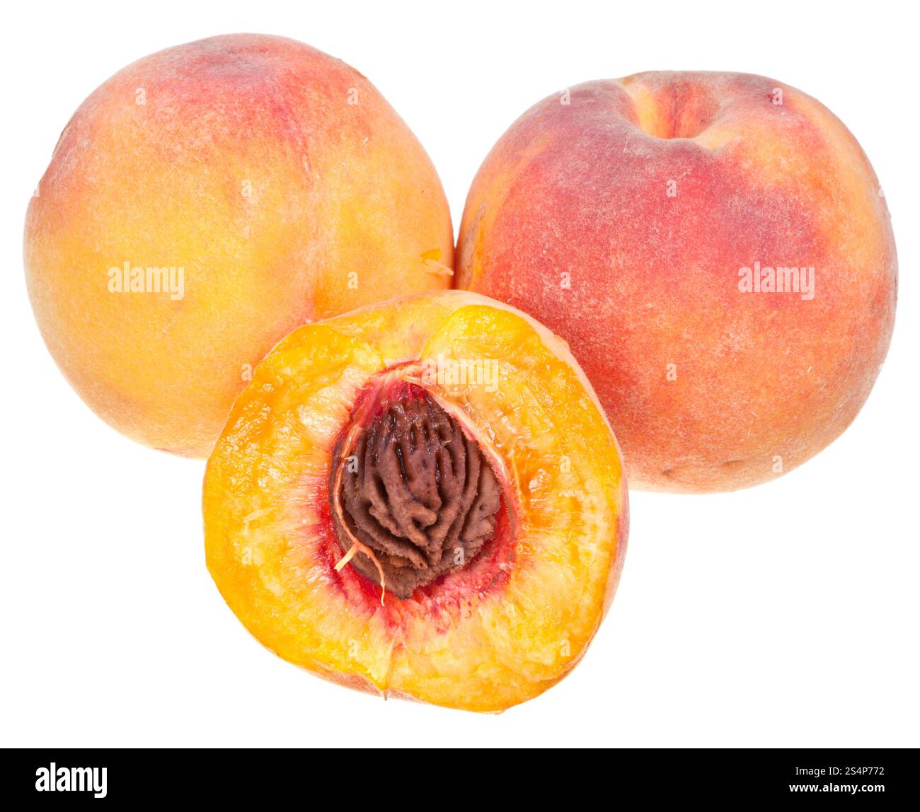 three fresh peaches isolated on white background Stock Photo - Alamy