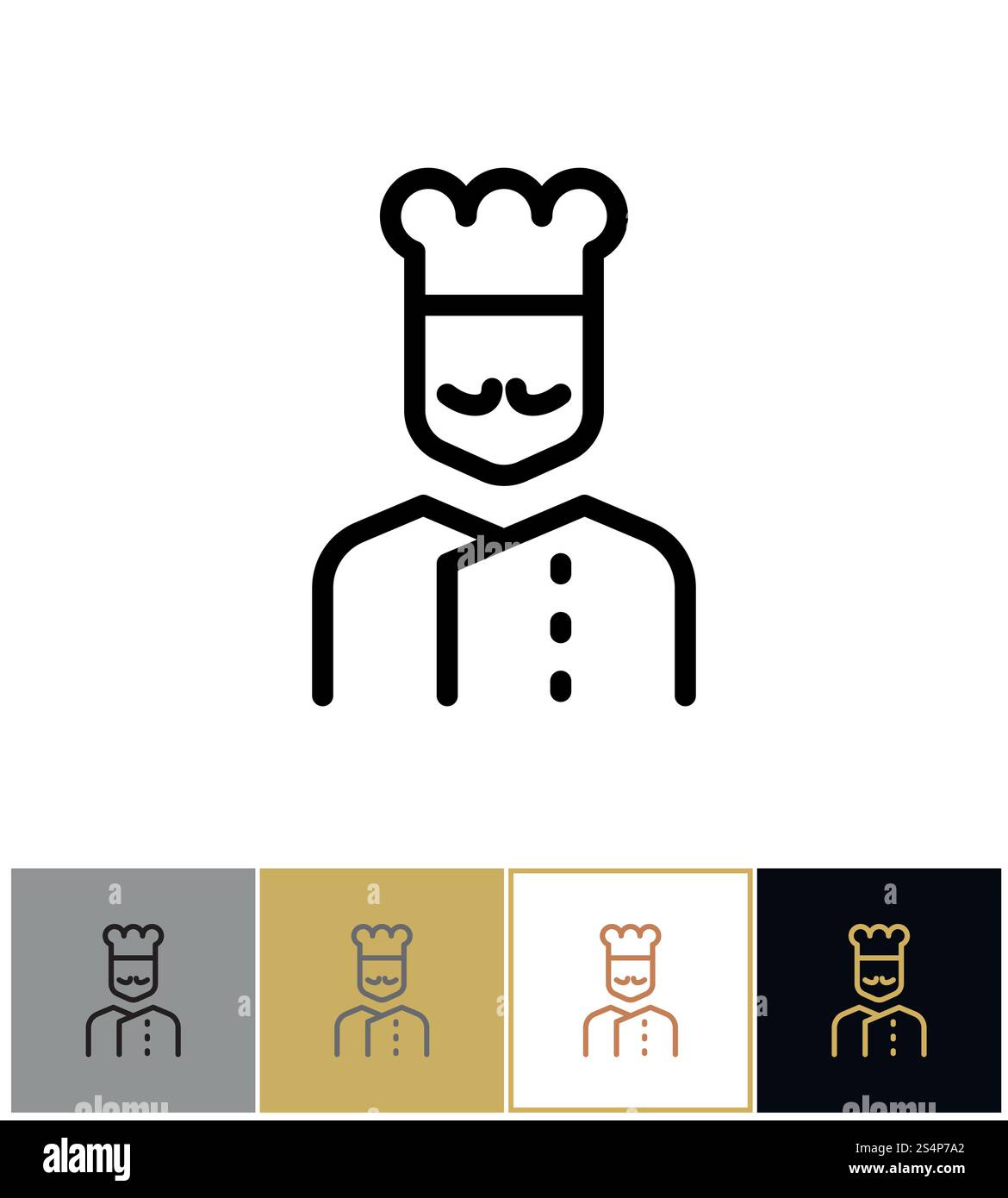 Chef icon line style, restaurant kitchen cook sign on gold, black and ...