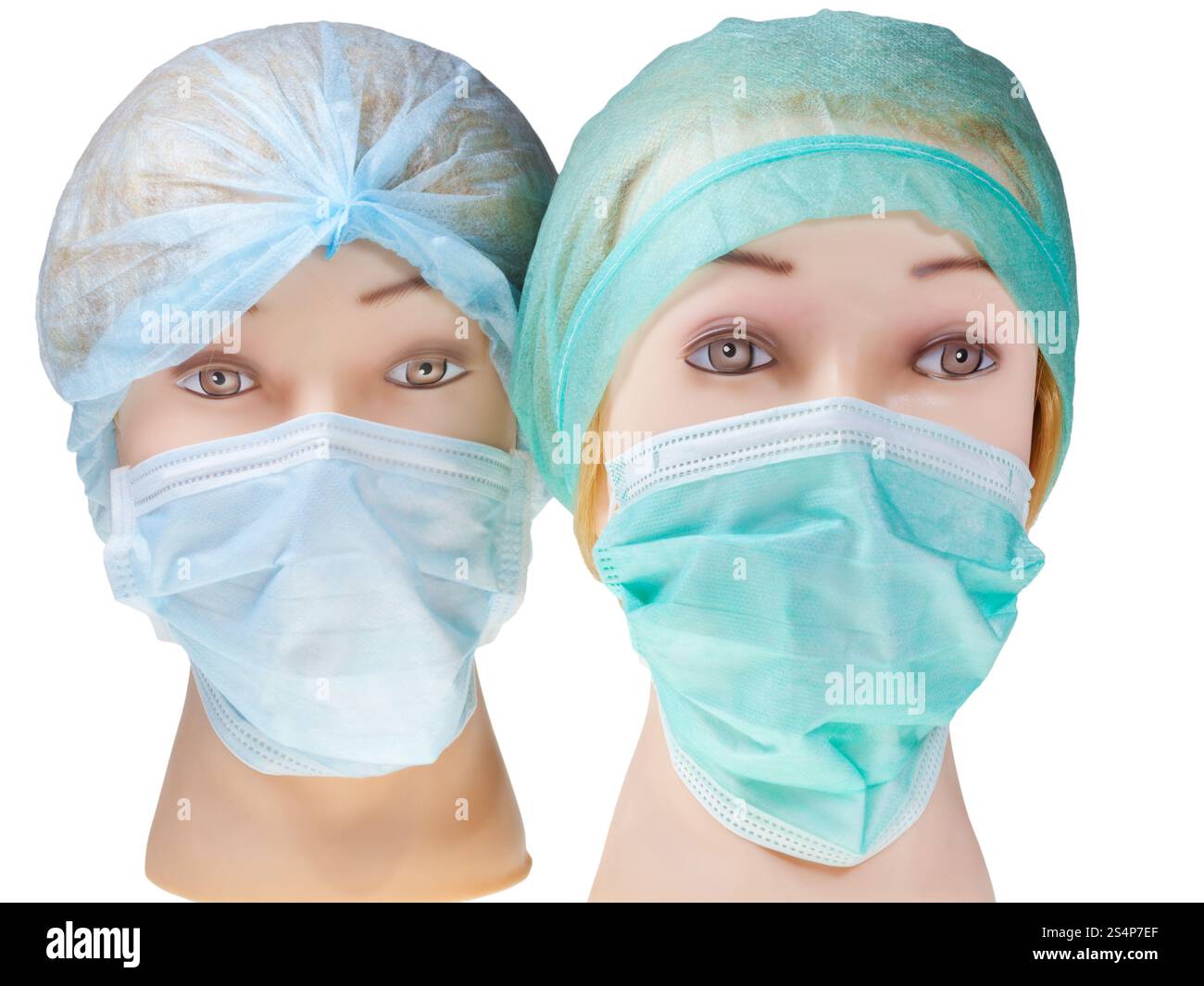 female manikin doctor heads wearing textile surgical cap and medical ...