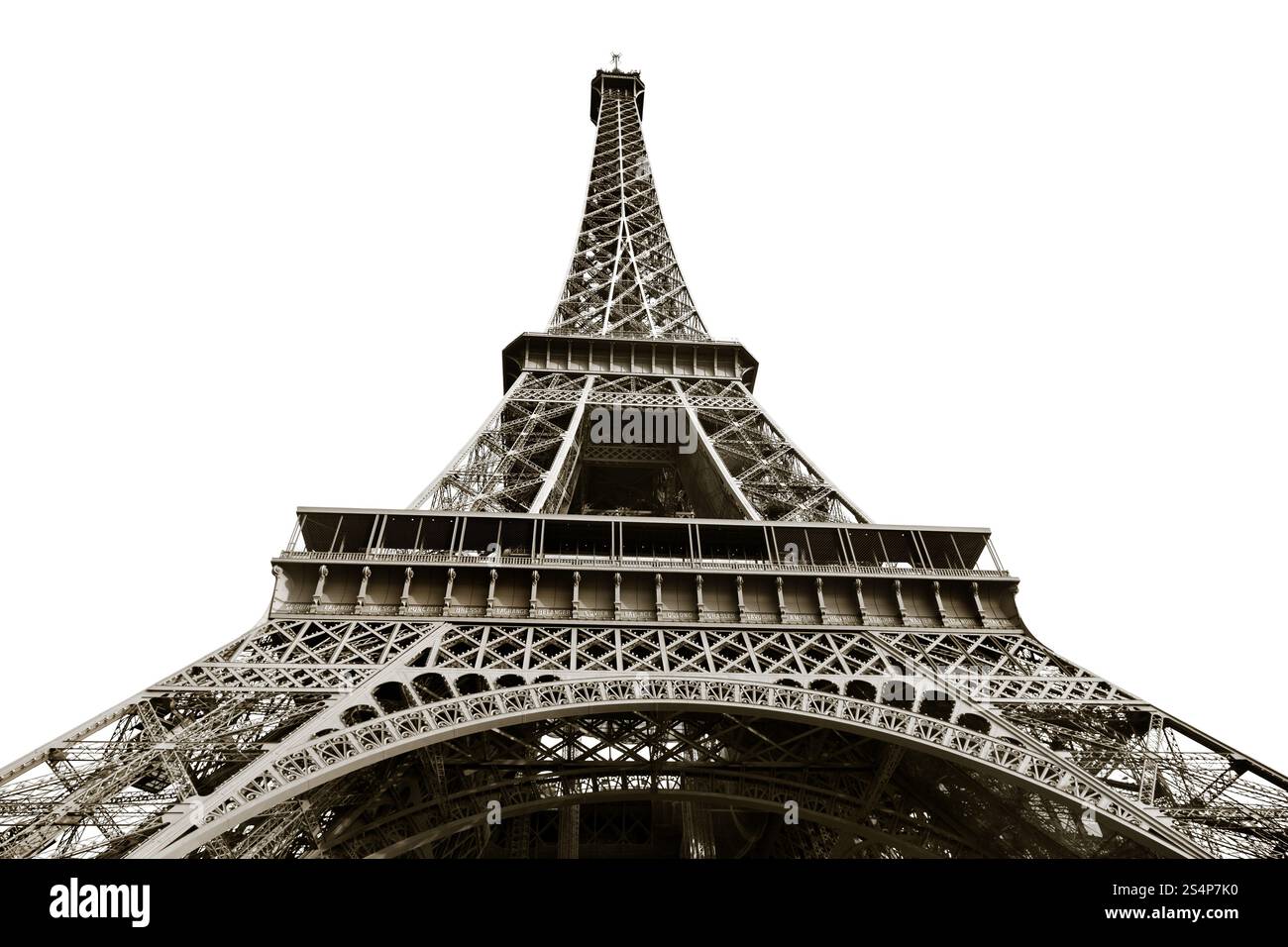 bottom view of Eiffel tower in Paris with white background Stock Photo ...