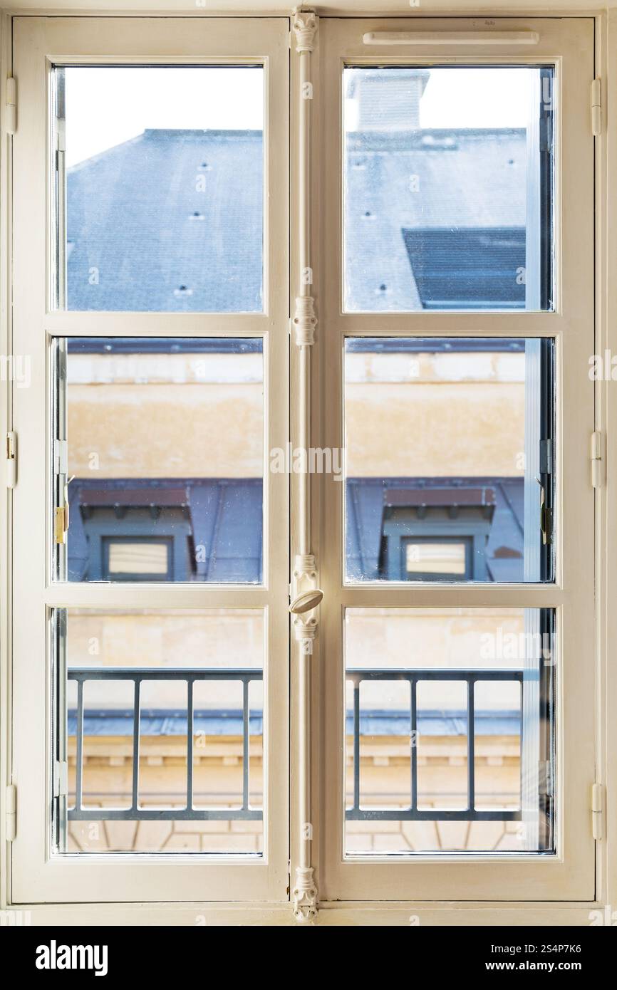 wooden white painted window in room, Paris Stock Photo - Alamy
