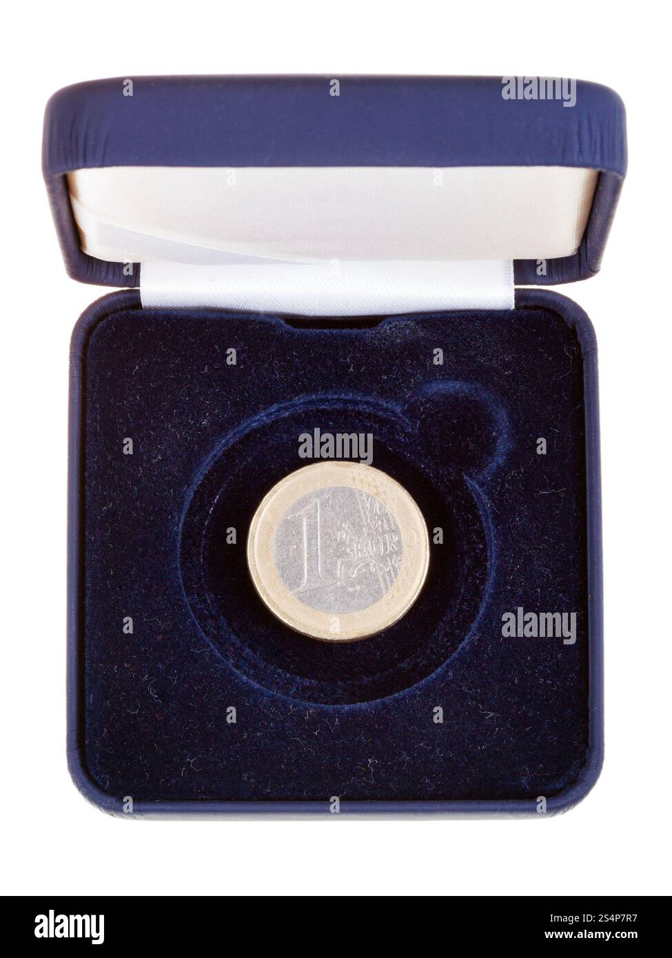 one euro coin in open black numismatic case isolated on white ...
