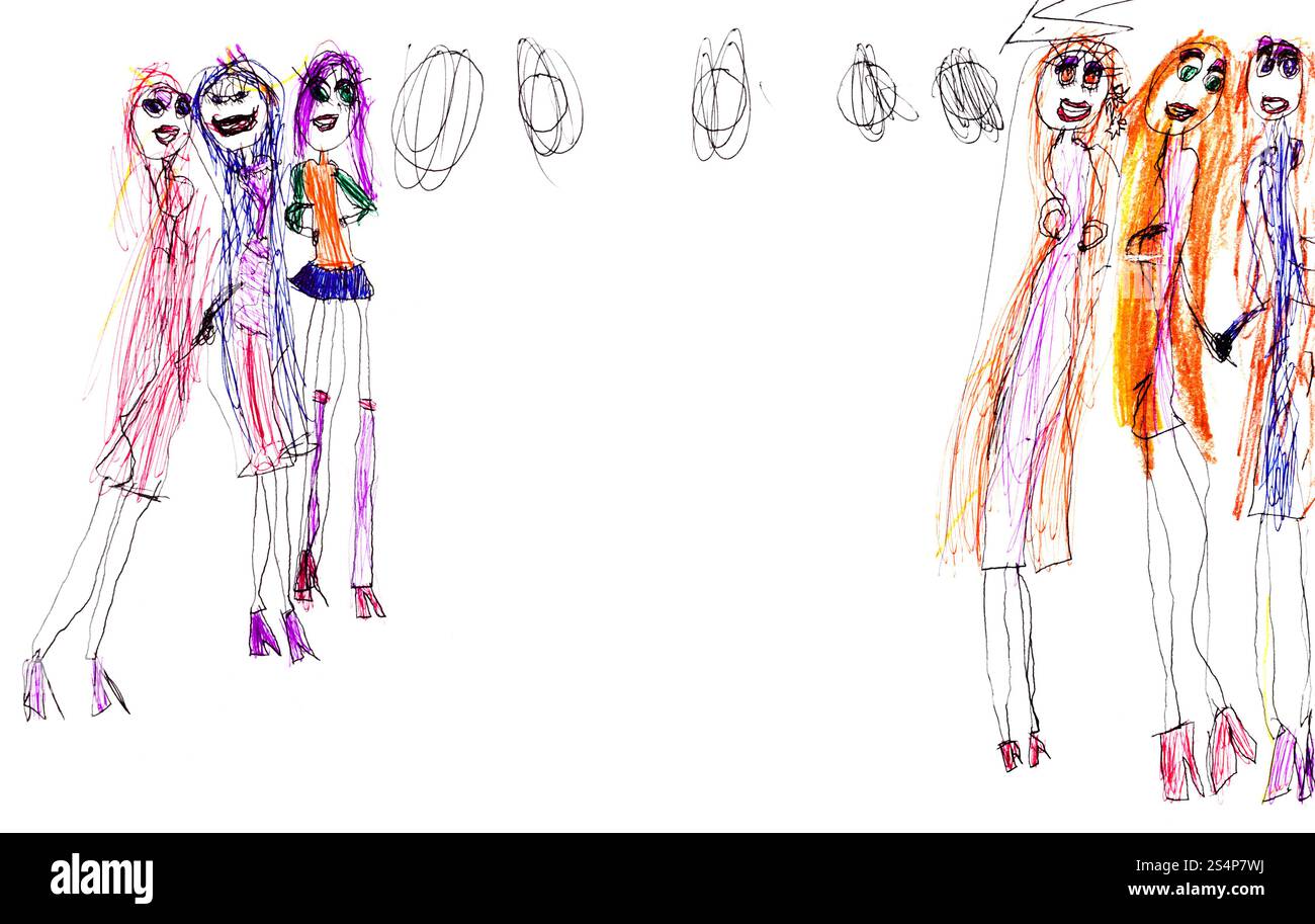 childs drawing - showdown between teenager girls Stock Photo - Alamy