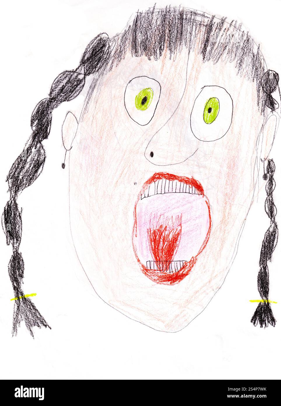 childs drawing - Portrait of crying woman with black braids Stock Photo ...