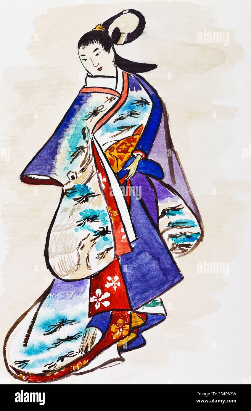 historical clothes - Japanese young woman in traditional dress stylized ...