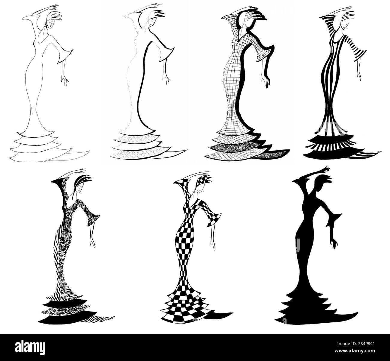 sketch of fashion model - range of textures evening dress Stock Photo ...