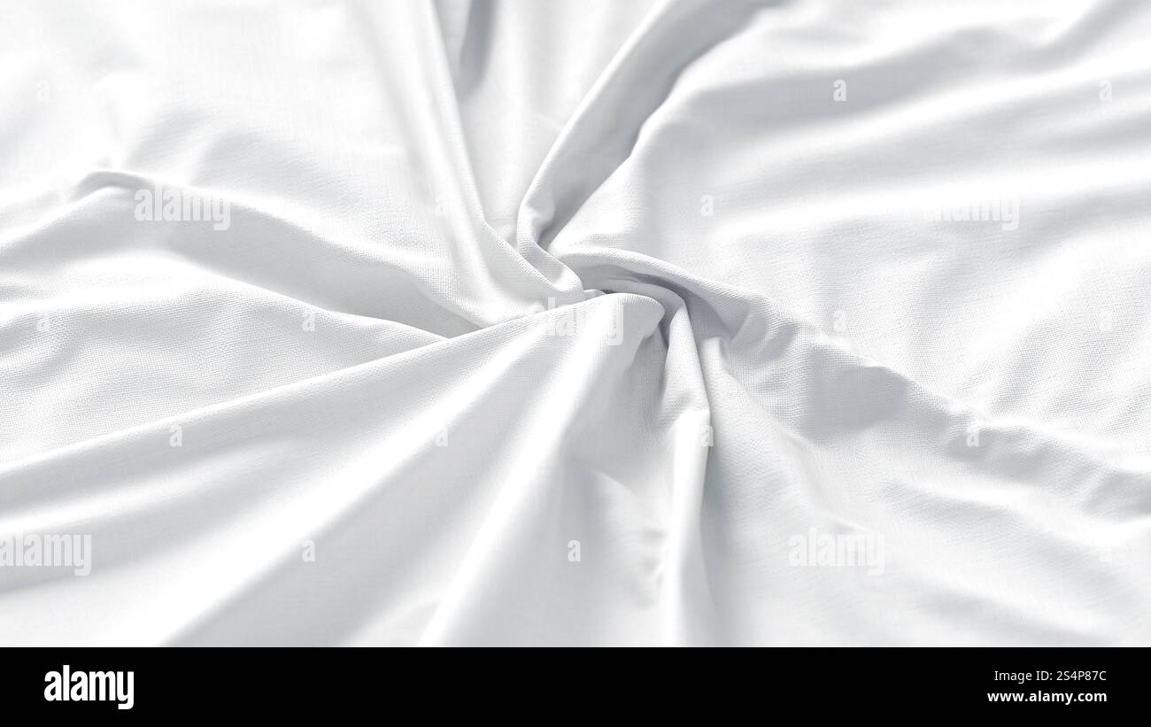 Blank white folded swirl fabric material mockup, side view, 3d ...