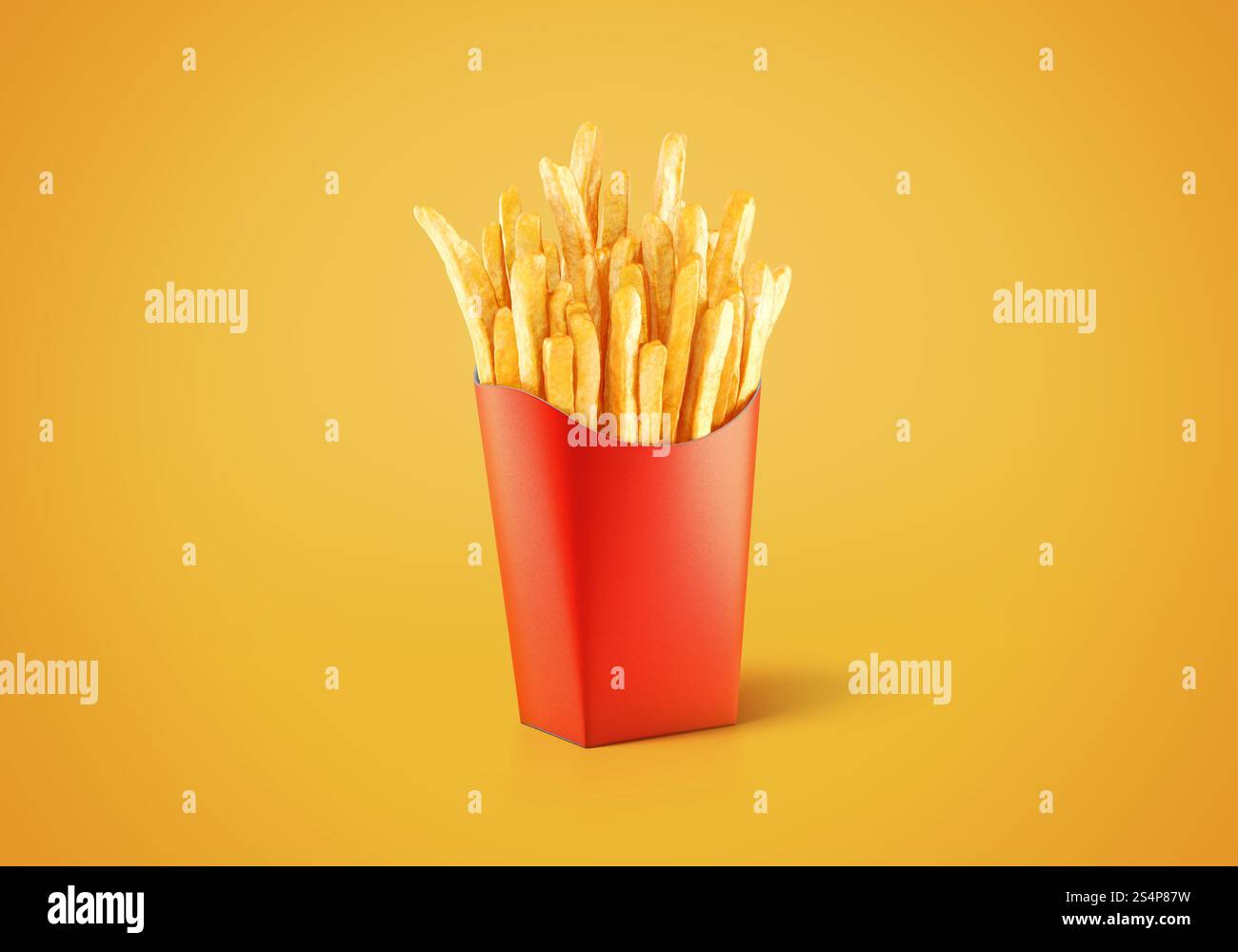 Blank red paper pack with french fries mockup, colored background, 3d ...