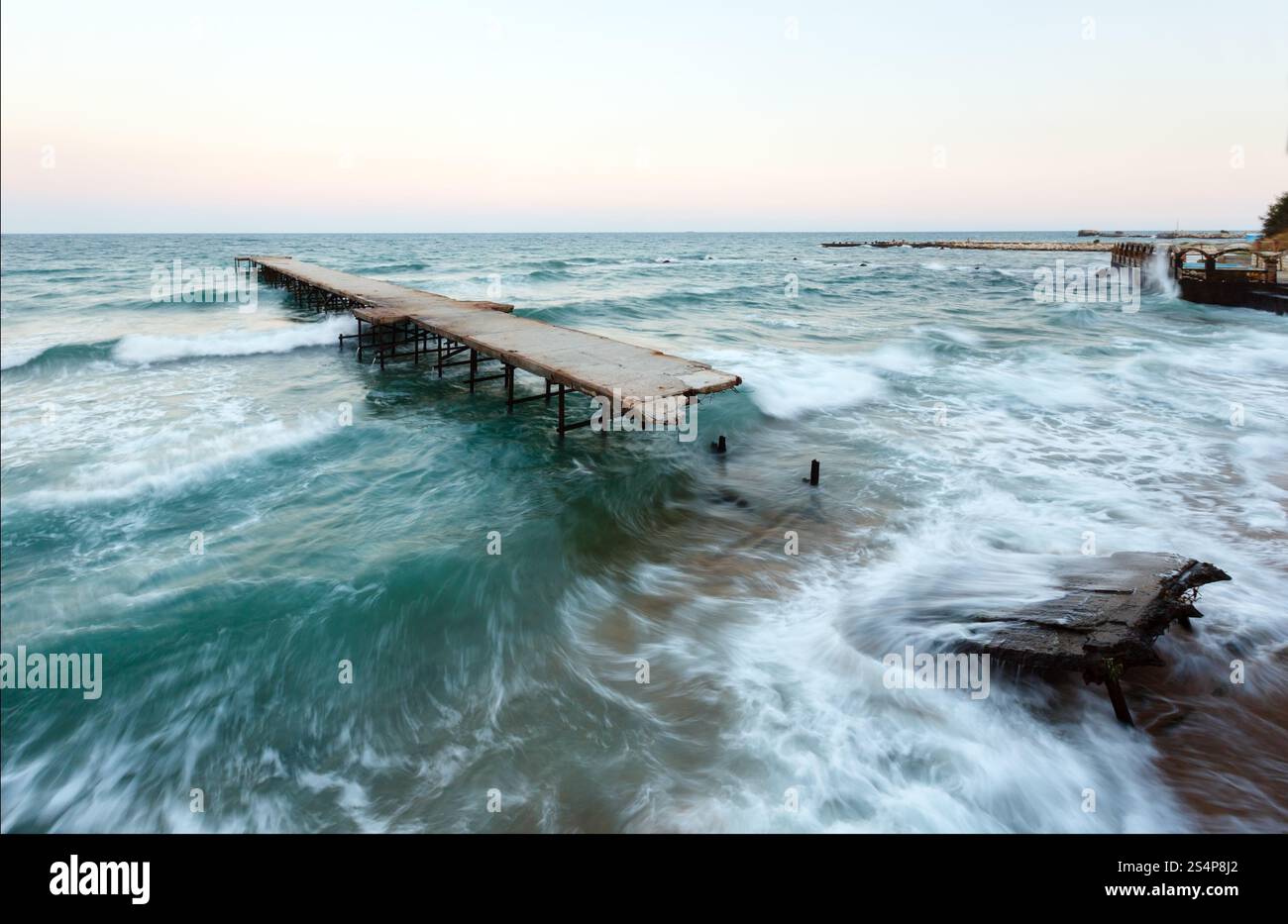 Evening sea storm and ruined pier (Black Sea, Bulgaria Stock Photo - Alamy