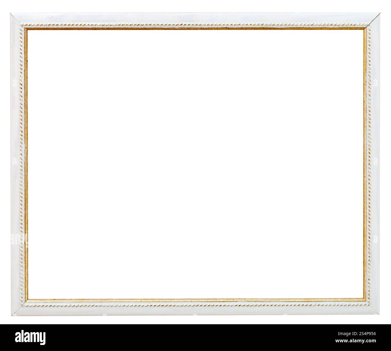 vintage narrow white picture frame with cutout canvas isolated on white ...