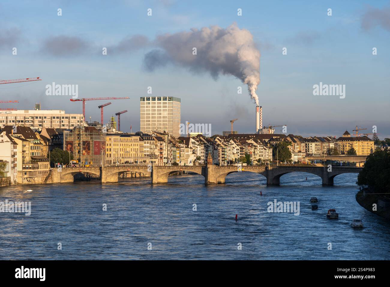City of Basel in Switzerland, skyline with Middle Bridge (Mittlere ...