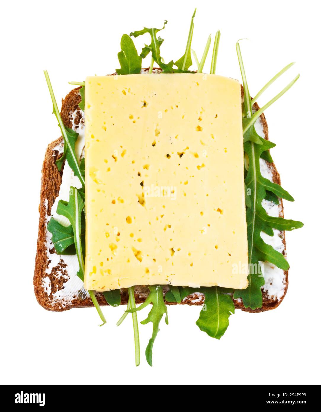 sandwich from rye bread, cheese and rocket salad isolated on white ...