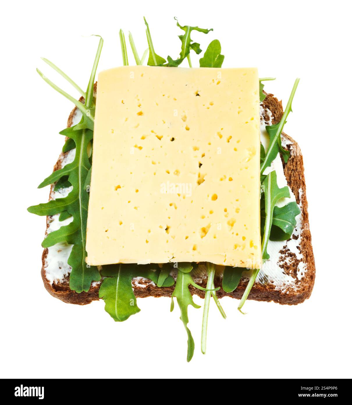 sandwich from rye bread, cheese and fresh arugula isolated on white ...