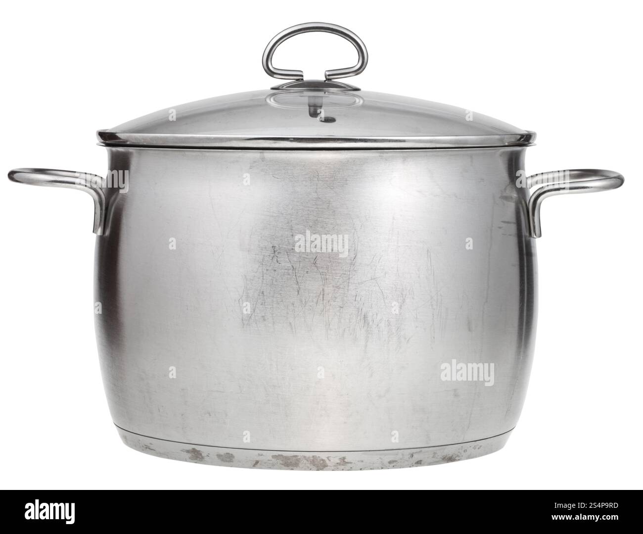 big stainless steel saucepan covered by glass lid isolated on white ...