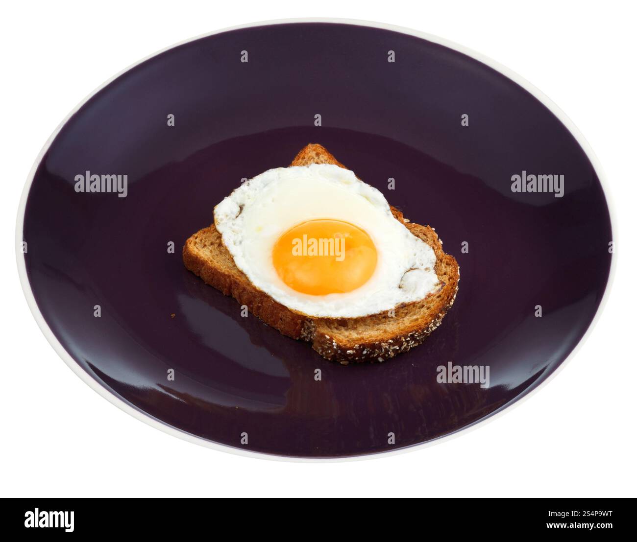 sandwich from fried egg and toasted rye bread on plate isolated on ...