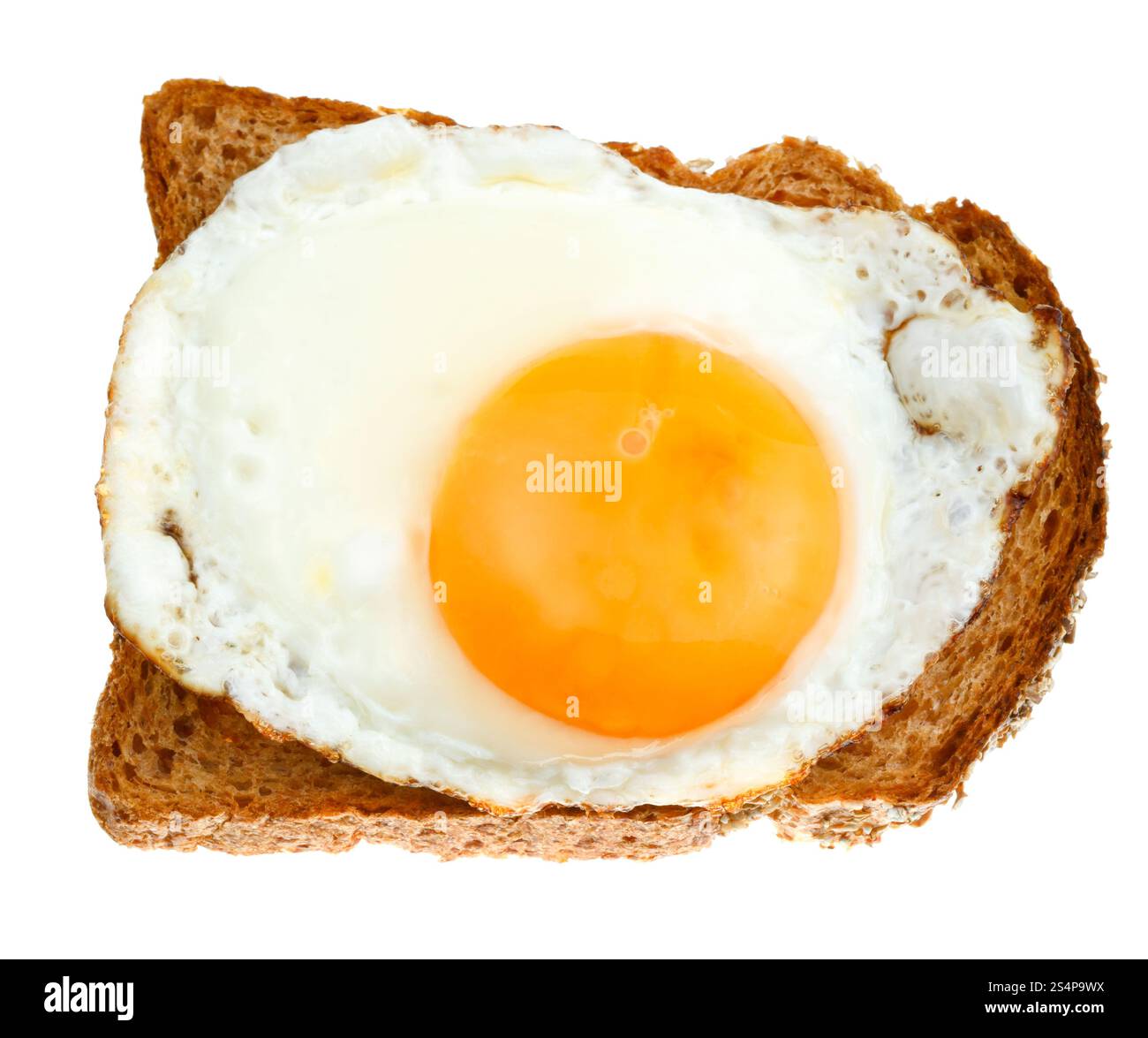 top view of sandwich from fried egg and toasted rye bread isolated on ...