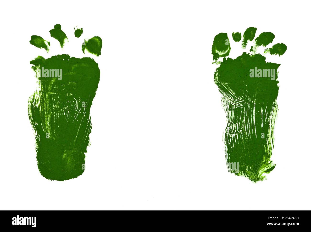 children drawing - green imprints of baby footsteps Stock Photo - Alamy