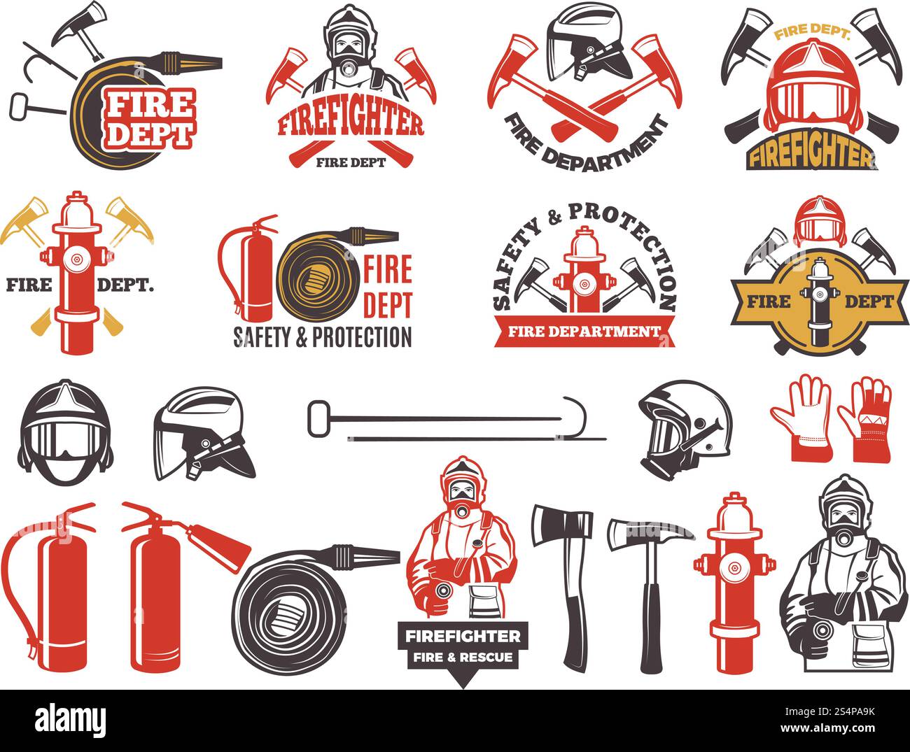 Colored badges for firefighter department. Symbols set of emergency ...