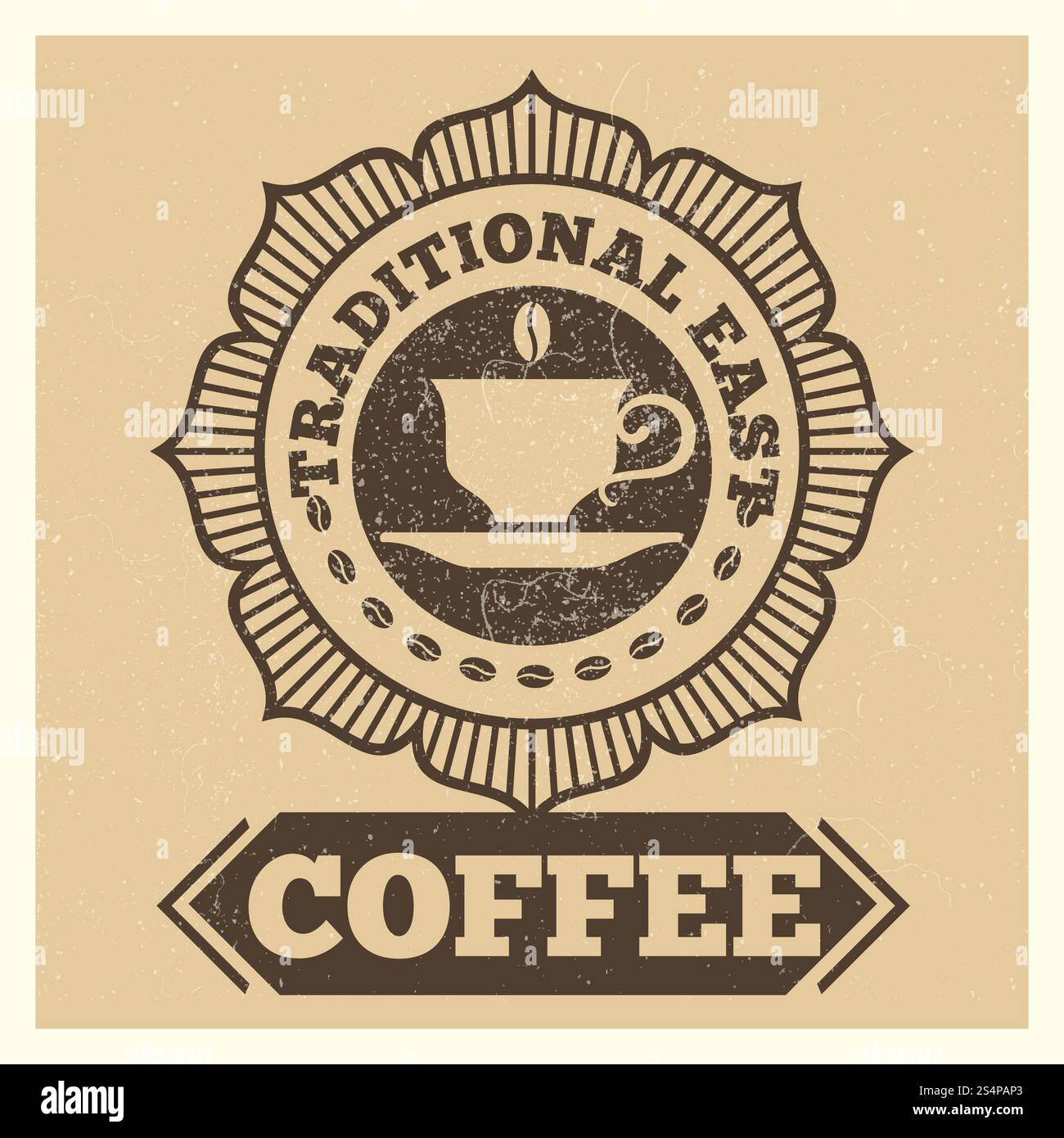 Grunge vector cafe or coffee shop label design. Cafe shop coffee ...