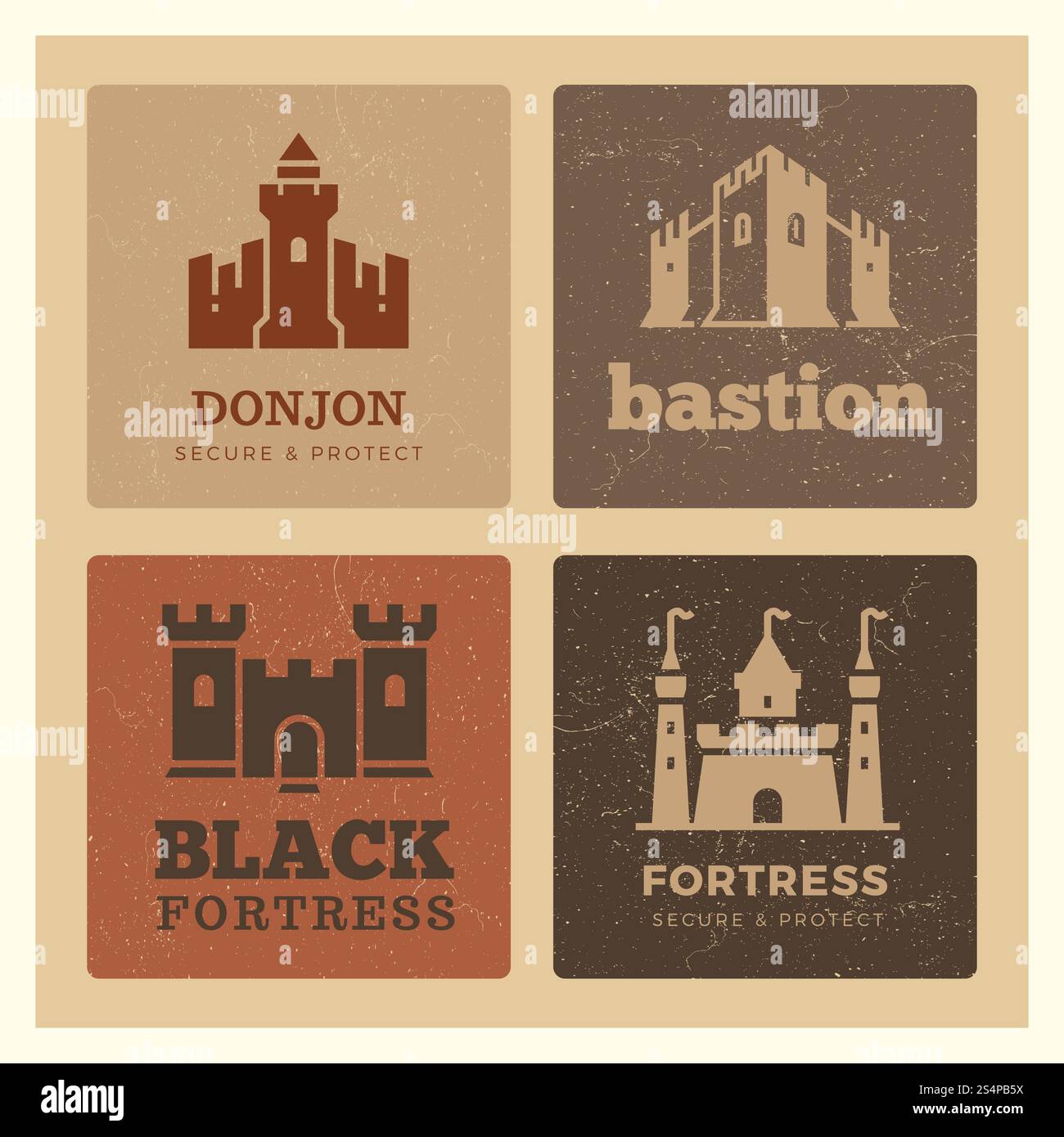 Banner with grunge castles, fortress, bastion label design. Medieval ...