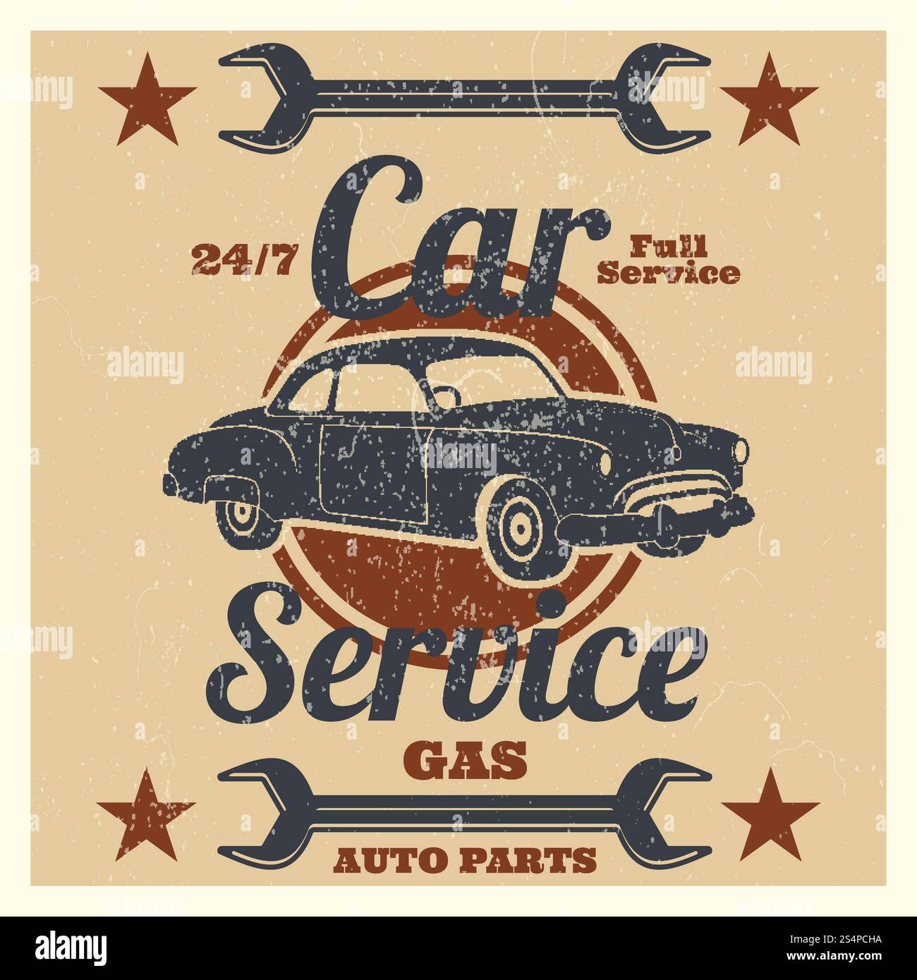 Vintage car service logo - auto repair grunge sign. Vector illustration ...
