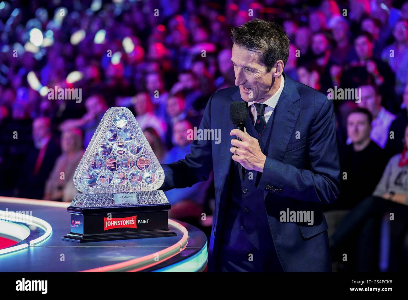 Presenter Rob Walker during the The Johnstone’s Paint Masters Snooker 2025 match between Mark ...