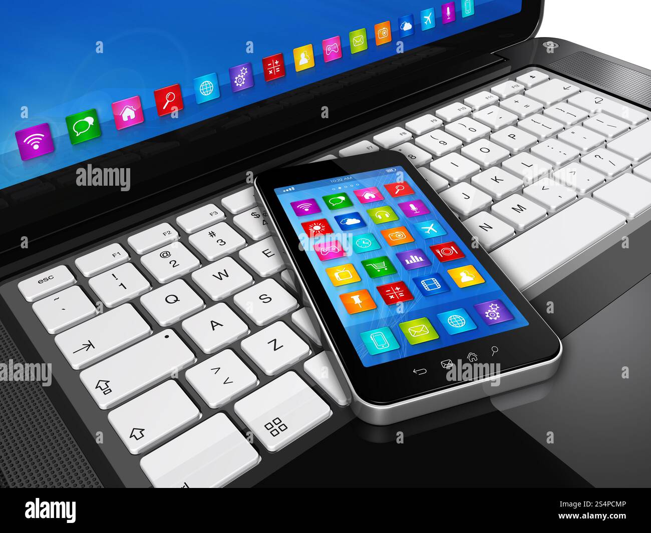 3D Smartphone on Laptop - Global communication concept. Smartphone on ...