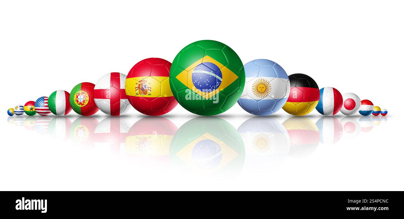 Soccer football balls group with teams flags / brazil soccer world cup ...