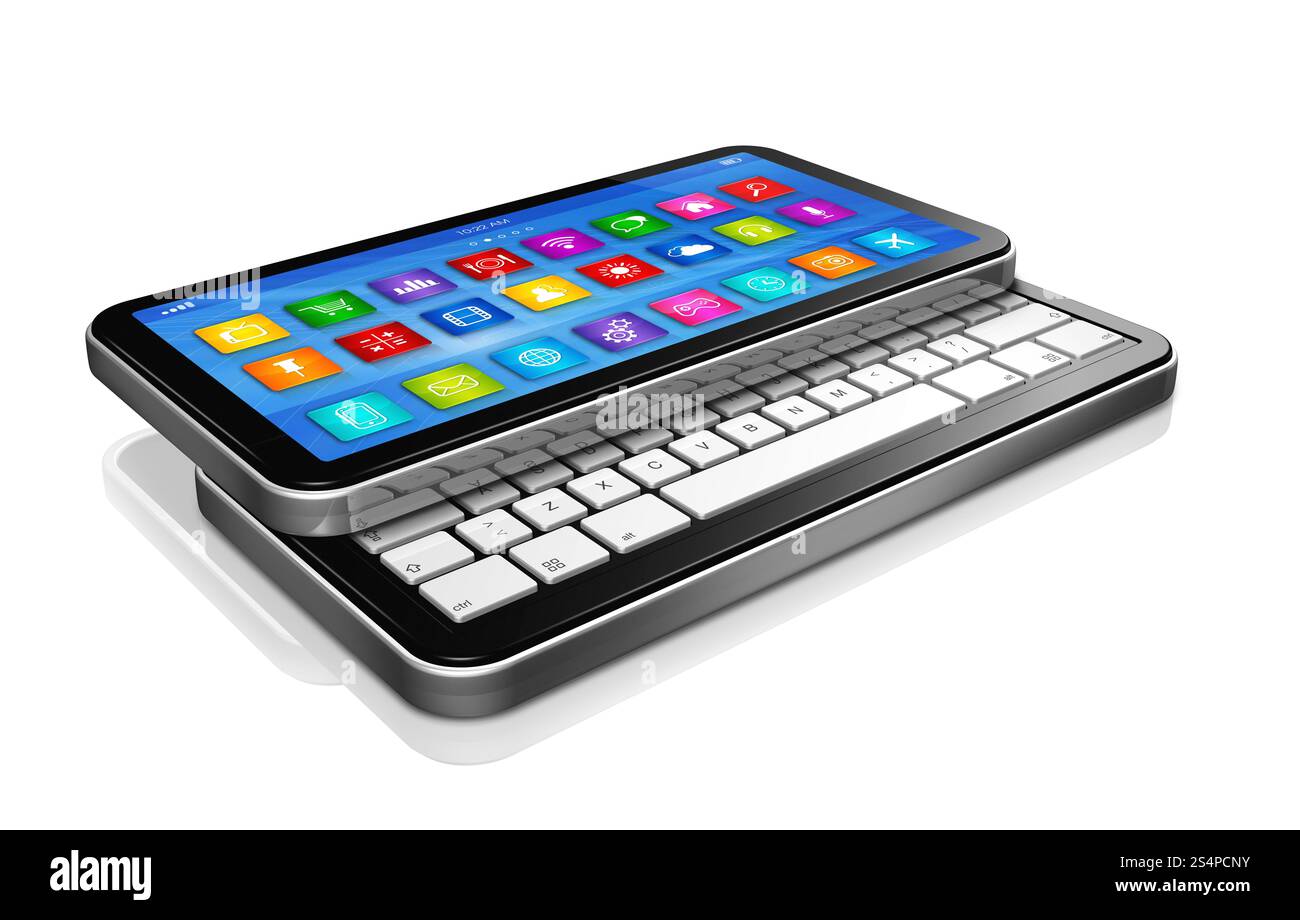 3D smartphone, Netbook - apps icons interface - isolated on white with ...