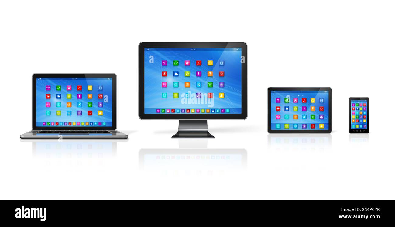 3D Smartphone, Digital Tablet Computer, Laptop and Monitor isolated on ...