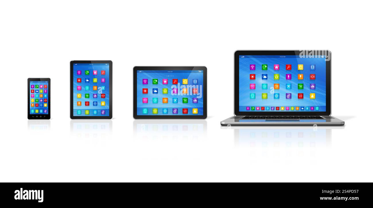 3D Smartphone, Digital Tablet Computer and Laptop isolated on white ...