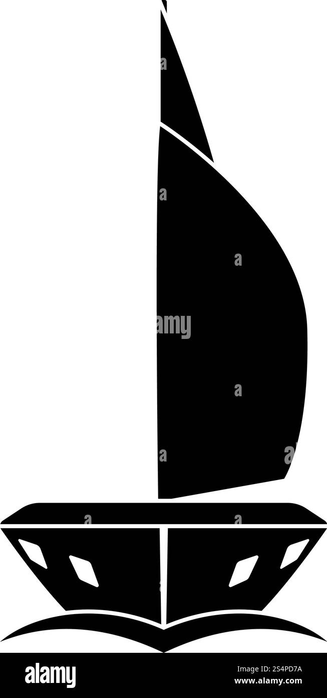 Sail Yacht Icon Front View. Black on White. Vector Illustration Stock ...