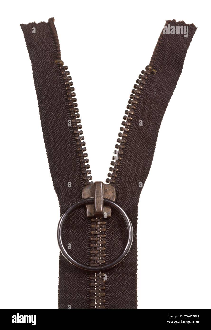 metallic brown zip fastener close up isolated on white background Stock ...