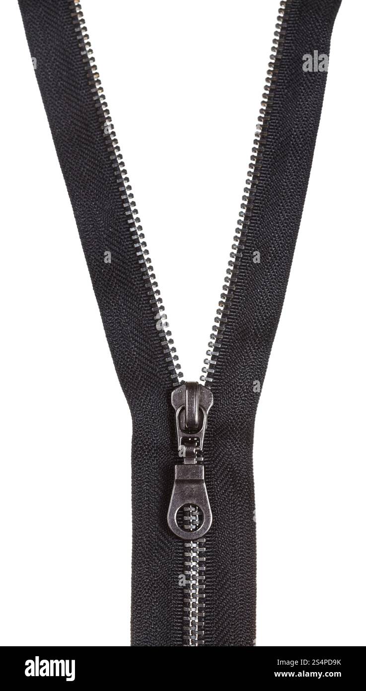 metal black zip fastener close up isolated on white background Stock ...
