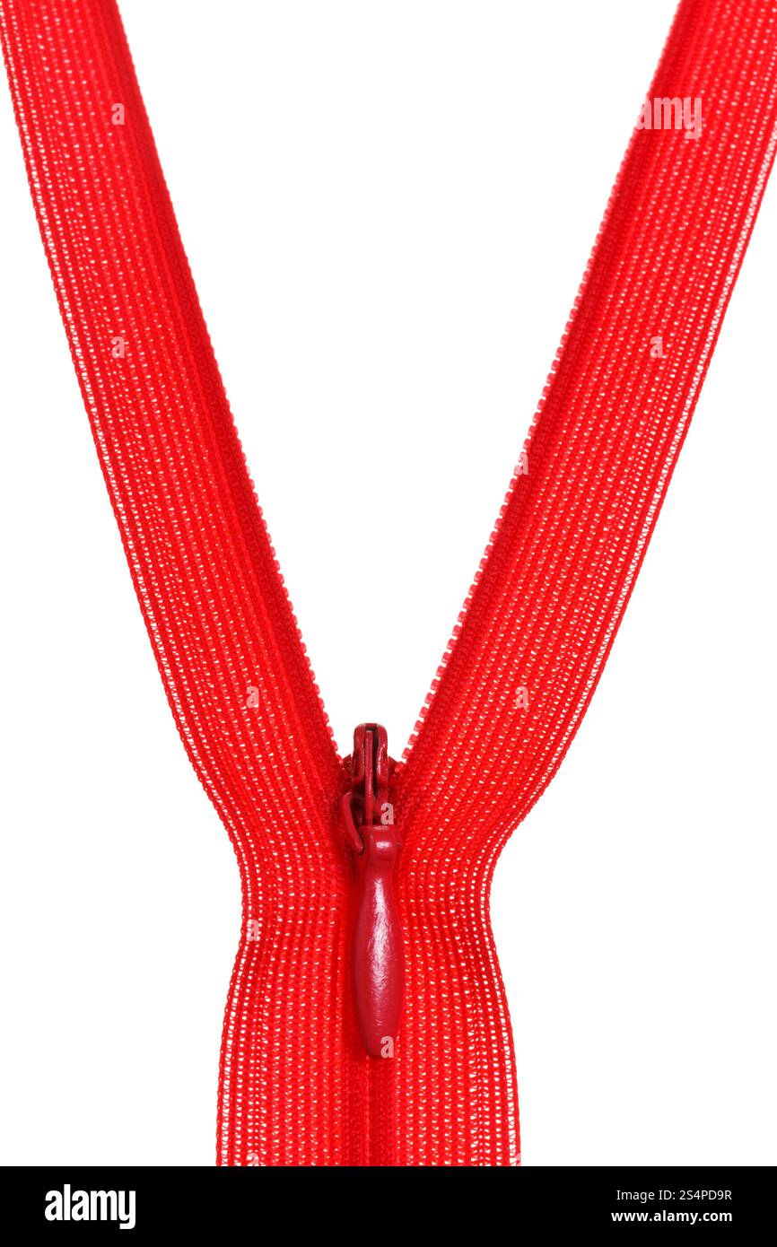 plastic red coil zip fastener close up isolated on white background ...