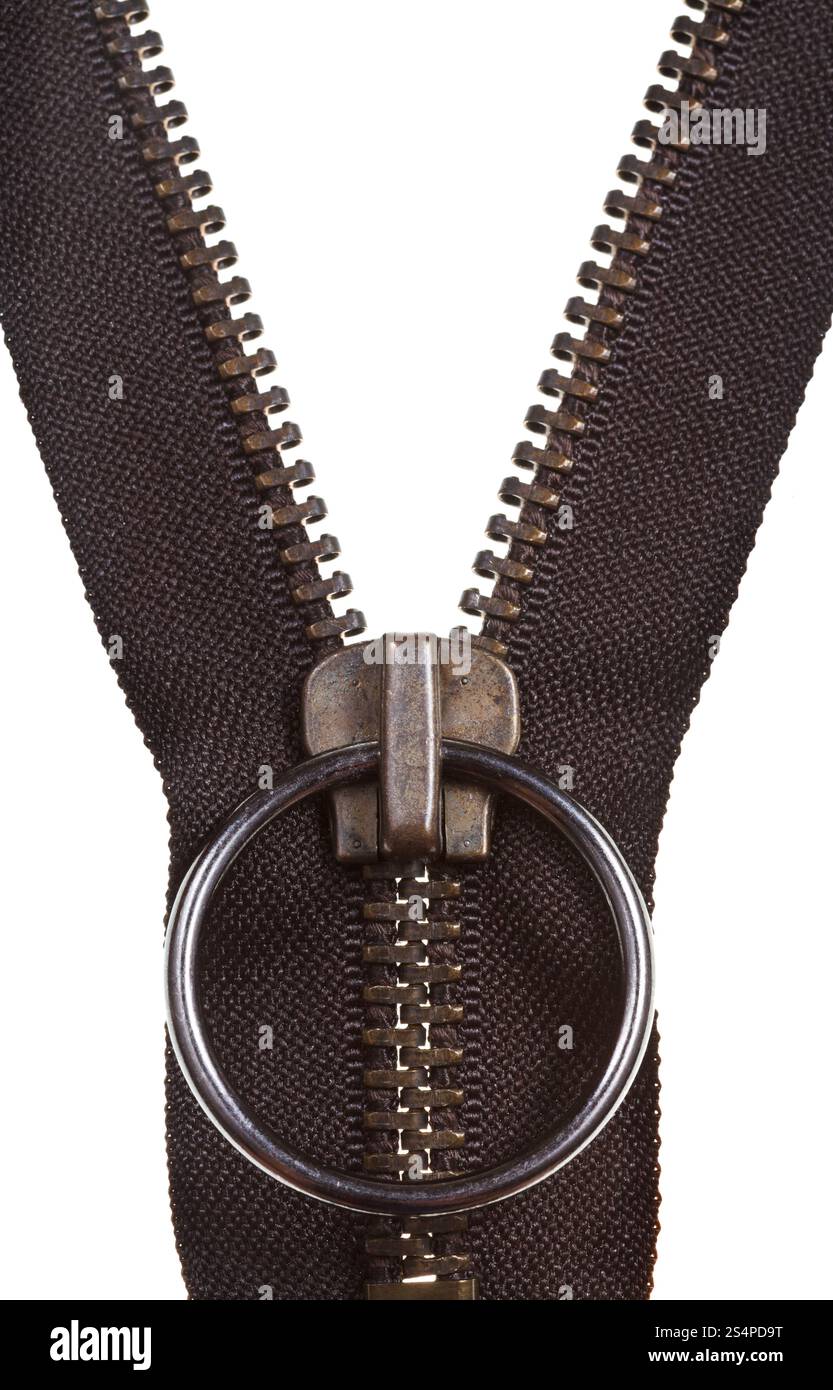 metal brown zip fastener close up isolated on white background Stock Photo - Alamy