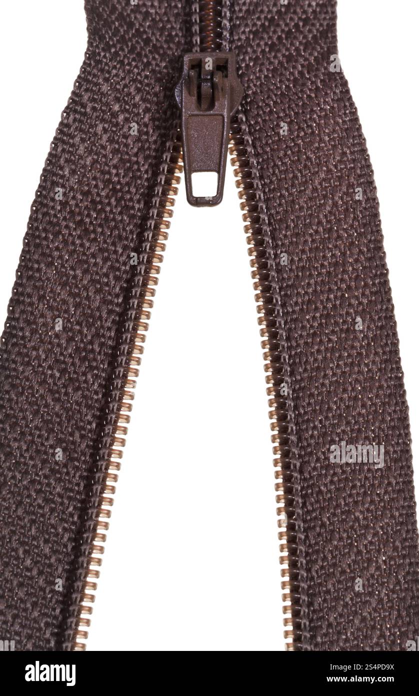 plastic brown zip fastener close up isolated on white background Stock ...