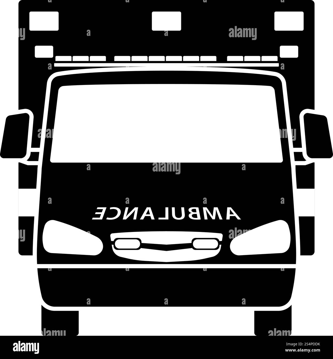 Ambulance Icon Front View. Black on White. Vector Illustration Stock ...