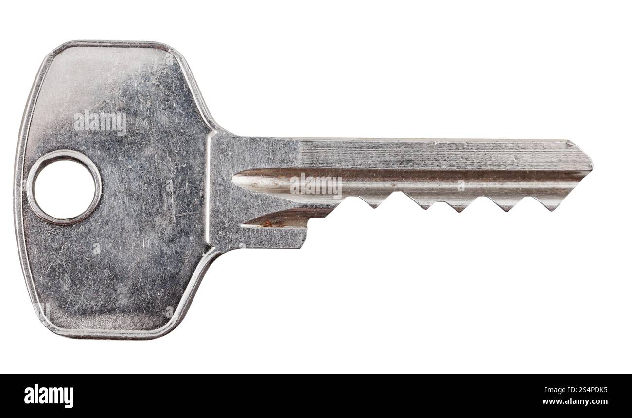 one steel door key for wafer tumbler lock isolated on white background ...