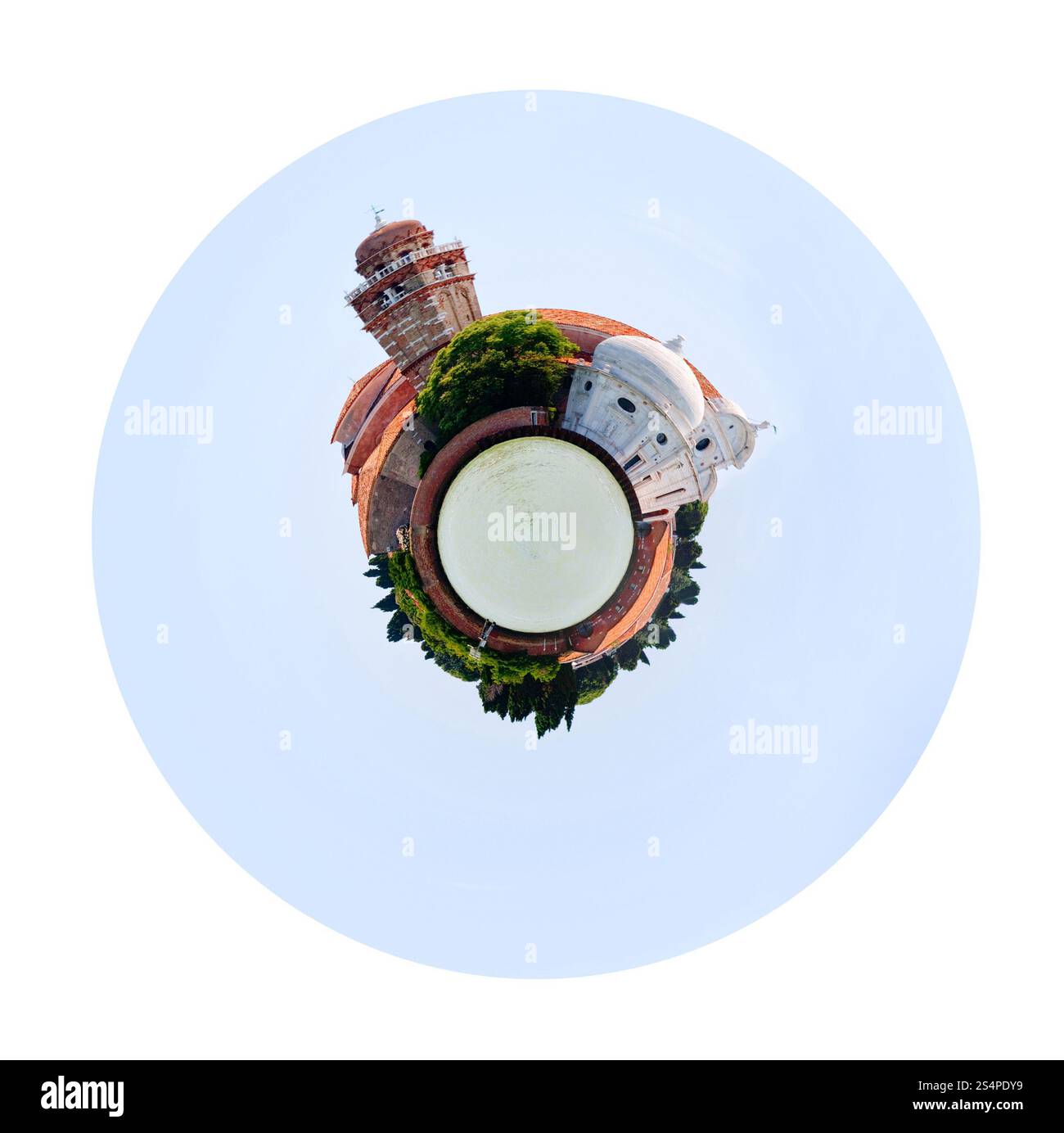 little planet - spherical view of cemetery on San Michele island in ...