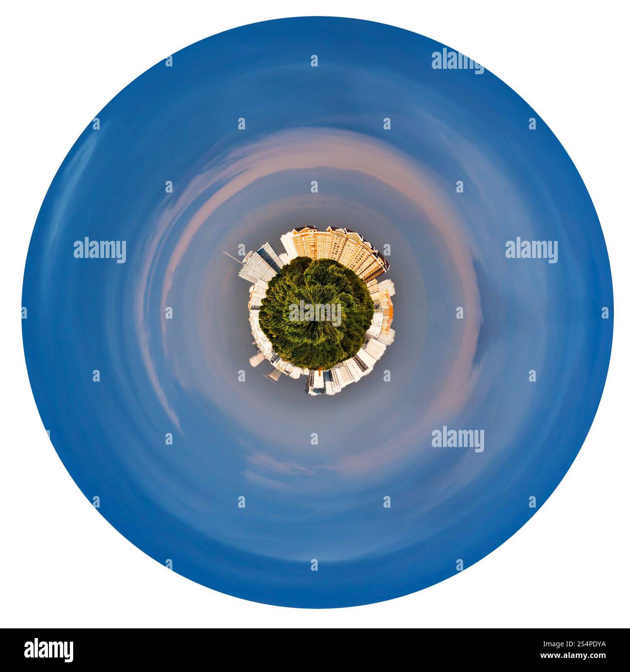 little planet - little green planet with urban houses in dark blue sky ...