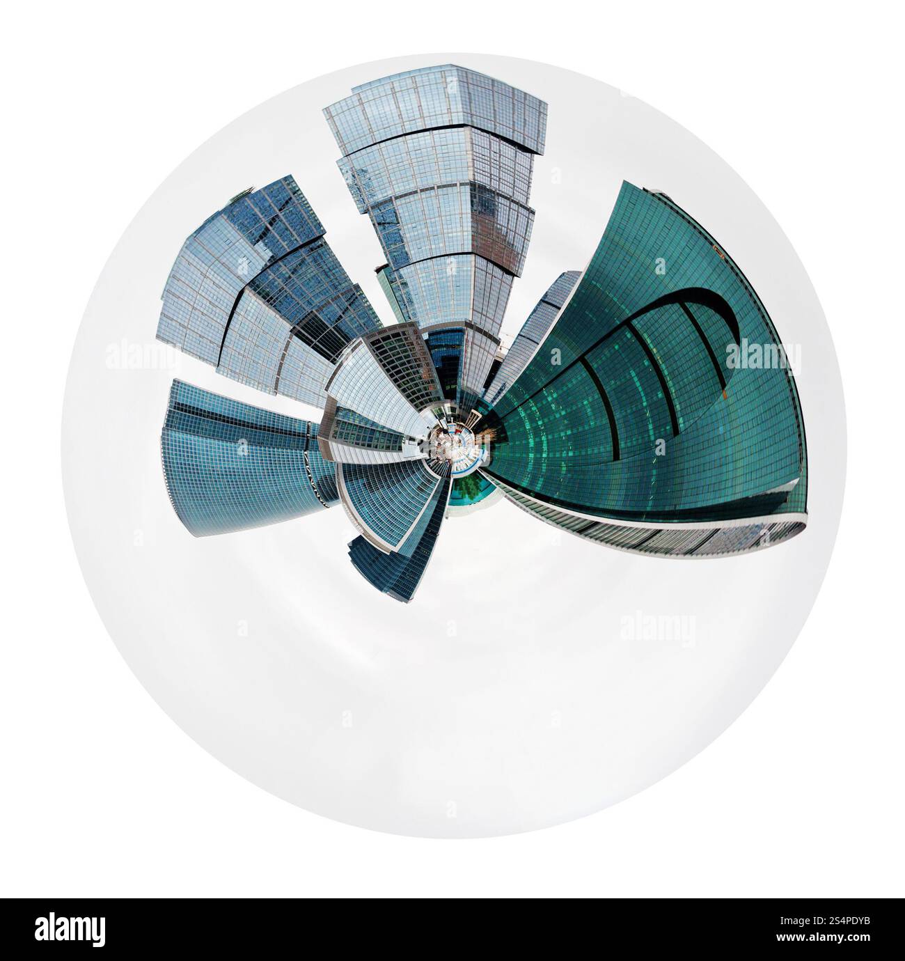little planet - urban spherical view of Moscow city towers in grey ...