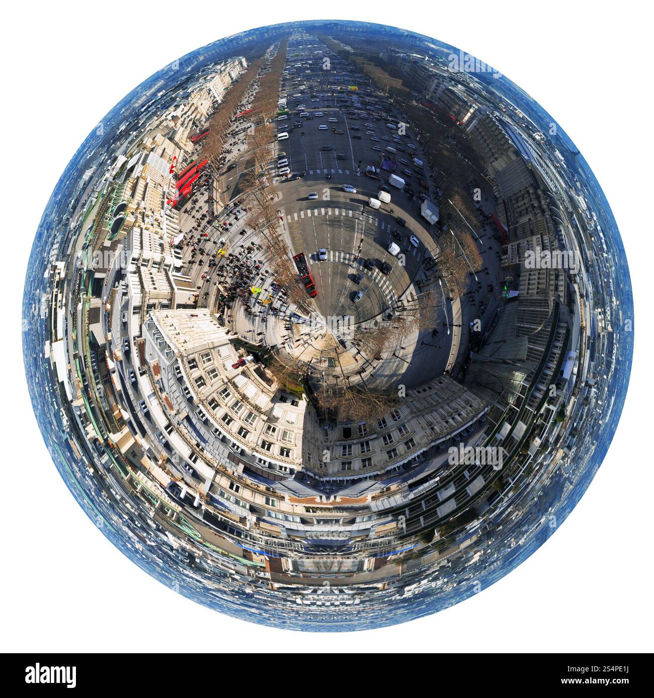 little planet - urban spherical view of Avenues des Champs Elysees in ...