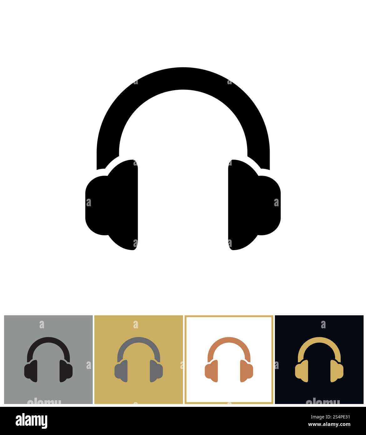Headphones icon, headphone audio symbol or headset stereo on gold ...