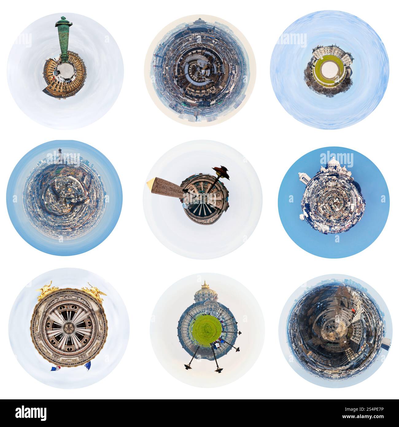 set of spherical views of Paris districts and landmarks, France Stock ...
