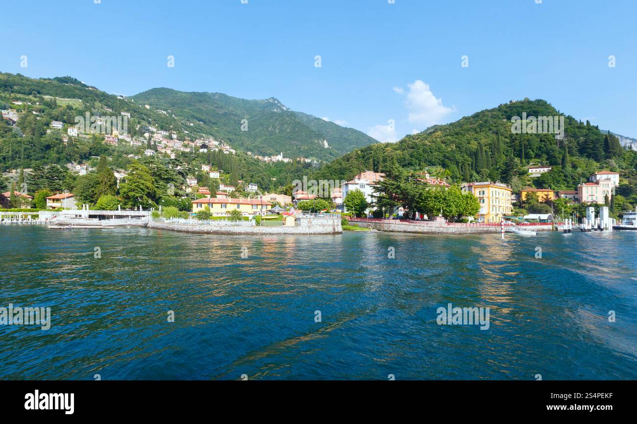 Town on Lake Como coast (Italy). Summer view from ship board Stock ...