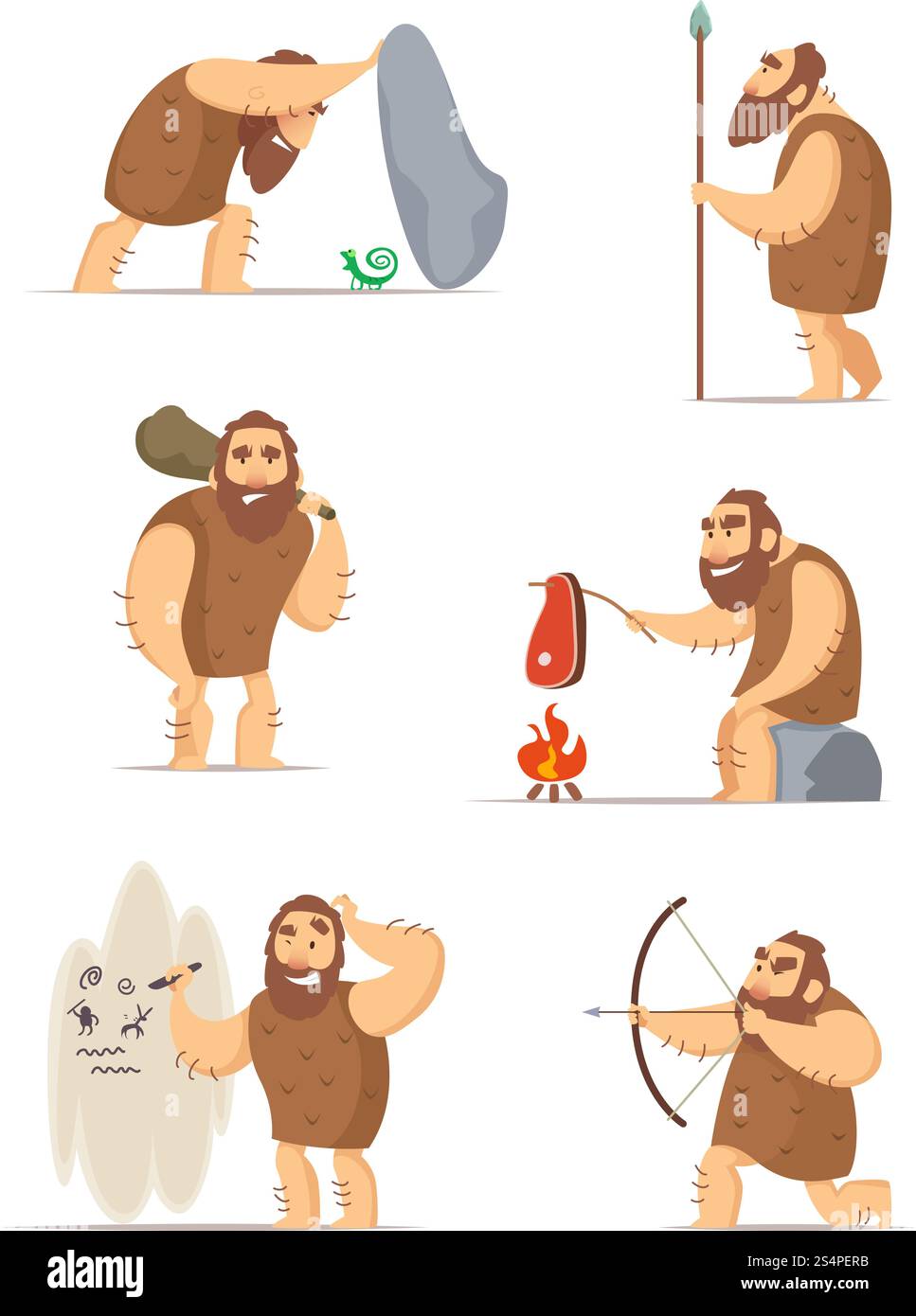 Caveman and different action poses. Character ancient people ...