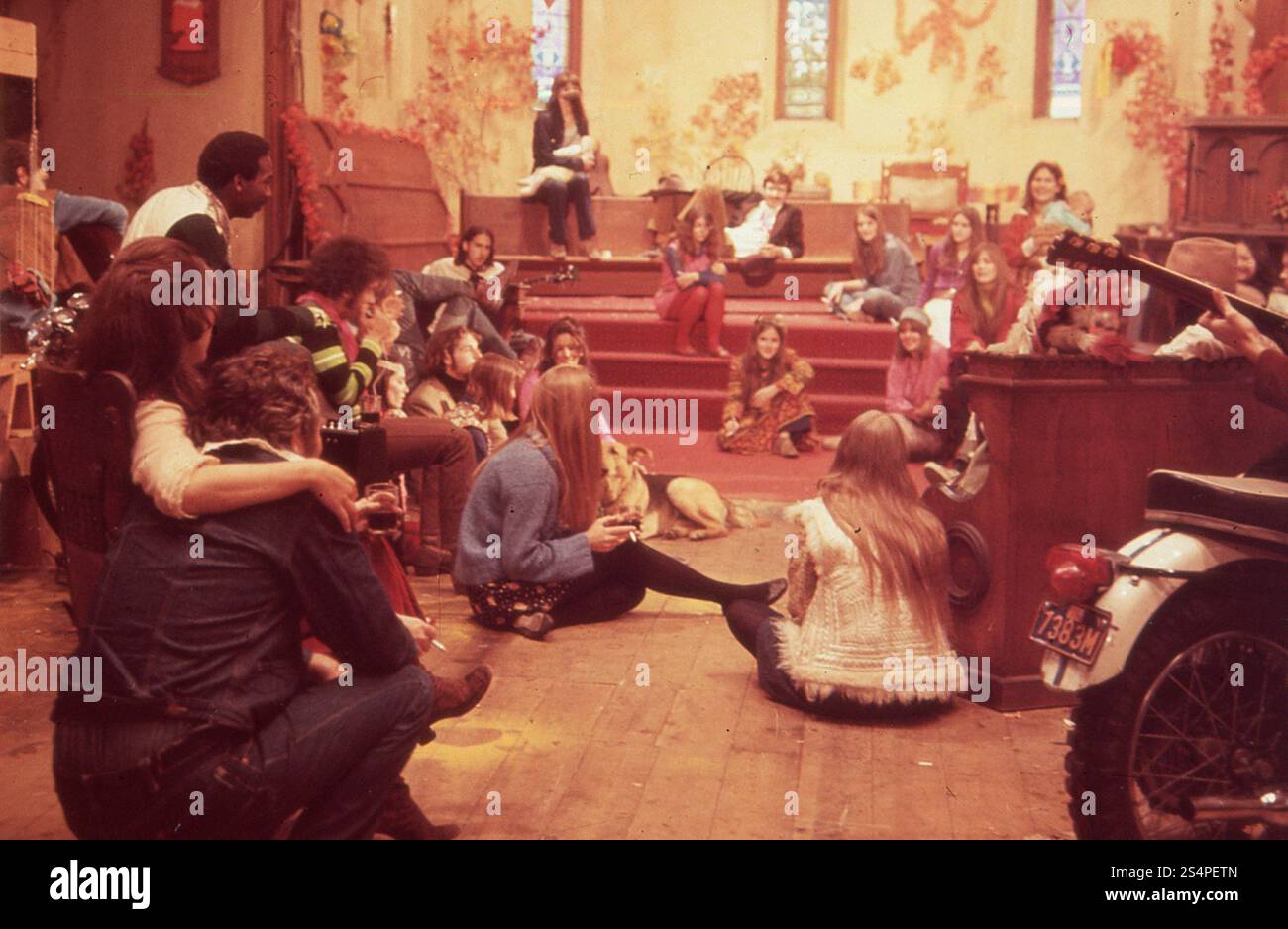 Hippy community in a church in the movie Alice´s Restaurant, 1969 Stock ...